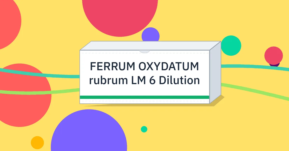 Symbolbild: Packung mit der Aufschrift FERRUM OXYDATUM rubrum LM 6 Dilution (PZN 12851588) – Verfügbarkeit und Bezug in Apotheken in Frankfurt am Main