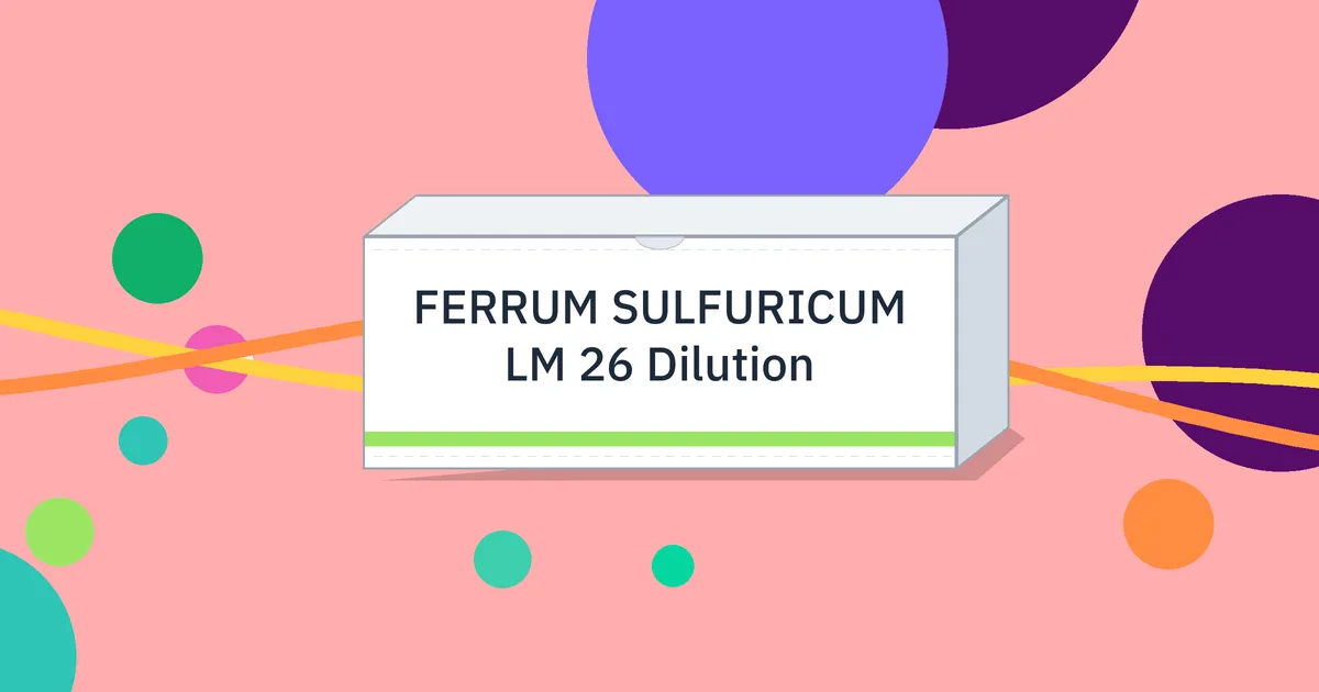 Symbolbild: Packung mit der Aufschrift FERRUM SULFURICUM LM 26 Dilution (PZN 12853682) – Verfügbarkeit und Bezug in Apotheken in Frankfurt am Main