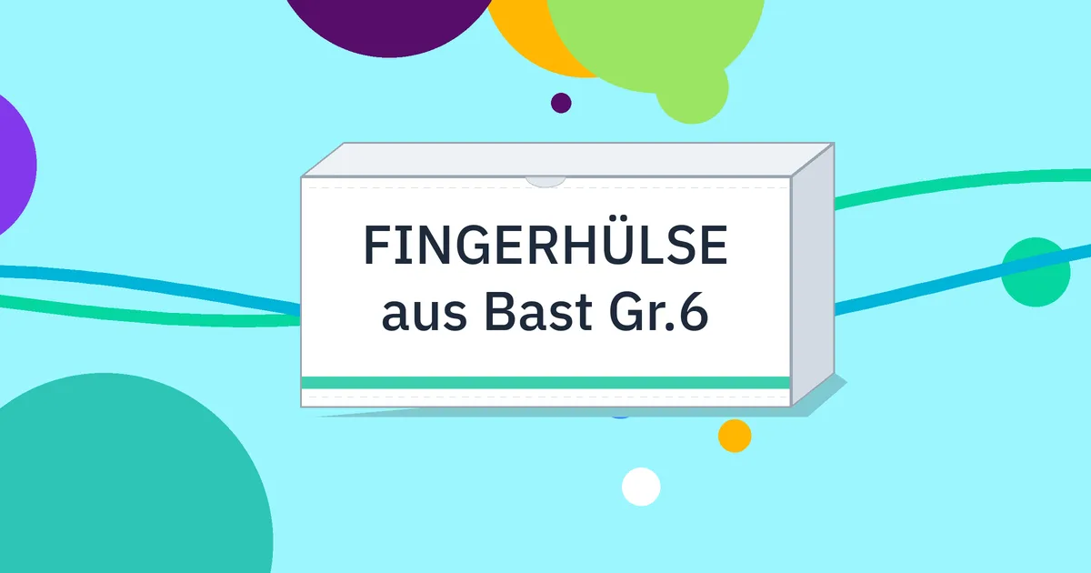 Symbolbild: Packung mit der Aufschrift FINGERHÜLSE aus Bast Gr.6 (PZN 07018049) – Verfügbarkeit und Bezug in Apotheken in Frankfurt am Main