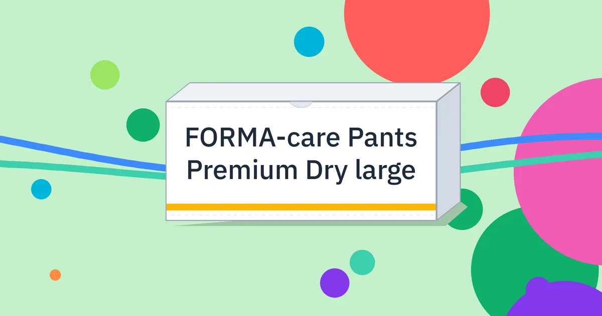Symbolbild: Packung mit der Aufschrift FORMA-care Pants Premium Dry large (PZN 18355927) – Verfügbarkeit und Bezug in Apotheken in Frankfurt am Main