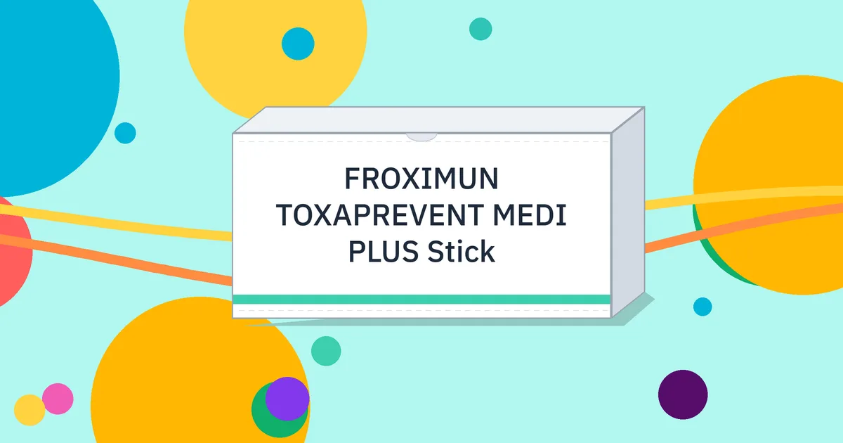 Symbolbild: Packung mit der Aufschrift FROXIMUN TOXAPREVENT MEDI PLUS Stick (PZN 12412601) – Verfügbarkeit und Bezug in Apotheken in Frankfurt am Main