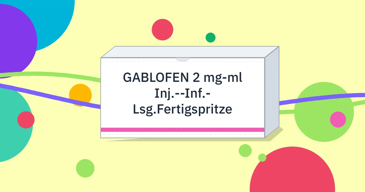 Symbolbild: Packung mit der Aufschrift GABLOFEN 2 mg-ml Inj.--Inf.-Lsg.Fertigspritze (PZN 13882355) – Verfügbarkeit und Bezug in Apotheken in Frankfurt am Main