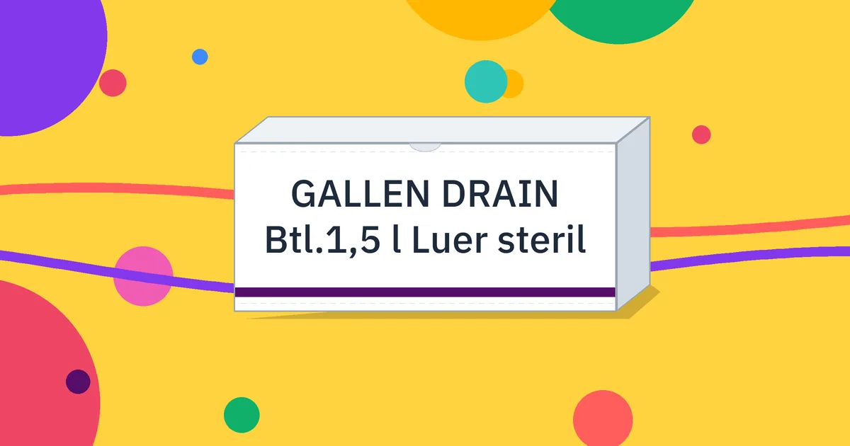 Symbolbild: Packung mit der Aufschrift GALLEN DRAIN Btl.1,5 l Luer steril (PZN 03402756) – Verfügbarkeit und Bezug in Apotheken in Frankfurt am Main