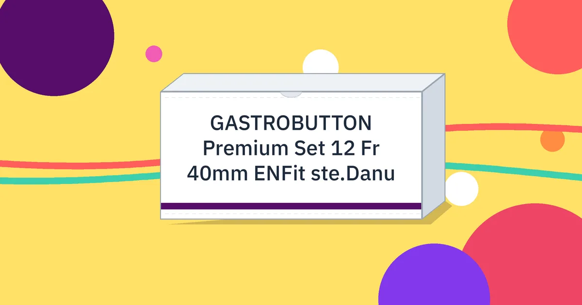 Symbolbild: Packung mit der Aufschrift GASTROBUTTON Premium Set 12 Fr 40mm ENFit ste.Danu (PZN 16883349) – Verfügbarkeit und Bezug in Apotheken in Frankfurt am Main