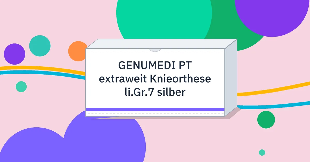 Symbolbild: Packung mit der Aufschrift GENUMEDI PT extraweit Knieorthese li.Gr.7 silber (PZN 10073081) – Verfügbarkeit und Bezug in Apotheken in Frankfurt am Main