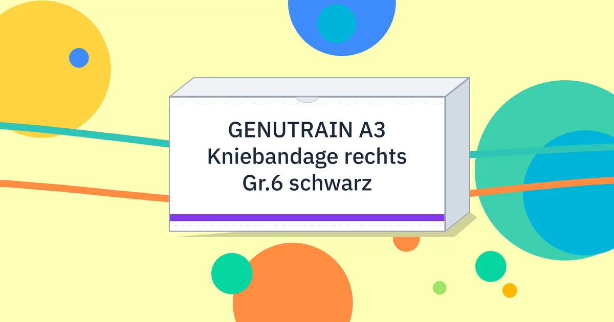 Symbolbild: Packung mit der Aufschrift GENUTRAIN A3 Kniebandage rechts Gr.6 schwarz (PZN 19100046) – Verfügbarkeit und Bezug in Apotheken in Frankfurt am Main