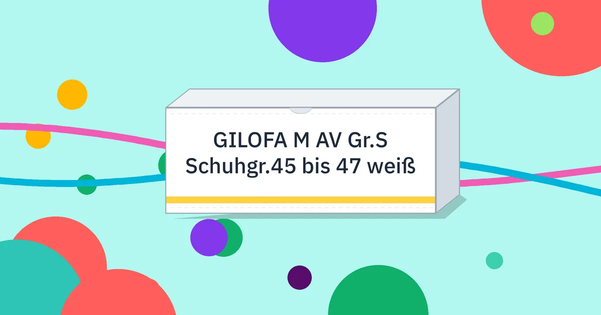 Symbolbild: Packung mit der Aufschrift GILOFA M AV Gr.S Schuhgr.45 bis 47 weiß (PZN 16726087) – Verfügbarkeit und Bezug in Apotheken in Frankfurt am Main