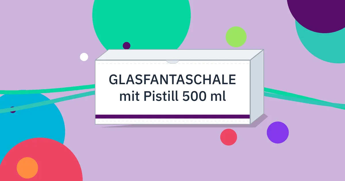 Symbolbild: Packung mit der Aufschrift GLASFANTASCHALE mit Pistill 500 ml (PZN 18842478) – Verfügbarkeit und Bezug in Apotheken in Frankfurt am Main