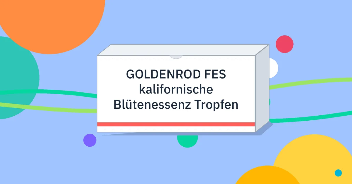 Symbolbild: Packung mit der Aufschrift GOLDENROD FES kalifornische Blütenessenz Tropfen (PZN 09172323) – Verfügbarkeit und Bezug in Apotheken in Frankfurt am Main