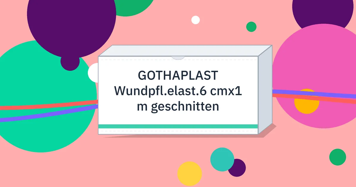 Symbolbild: Packung mit der Aufschrift GOTHAPLAST Wundpfl.elast.6 cmx1 m geschnitten (PZN 04951399) – Verfügbarkeit und Bezug in Apotheken in Frankfurt am Main