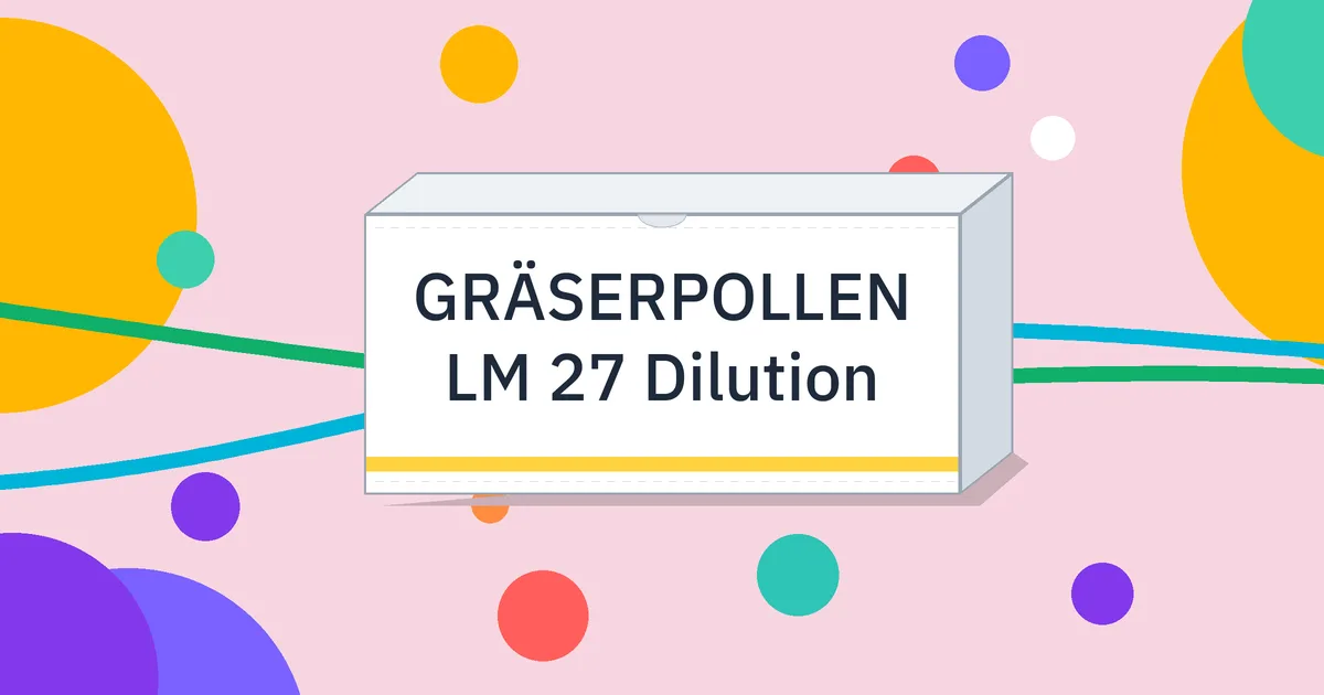 Symbolbild: Packung mit der Aufschrift GRÄSERPOLLEN LM 27 Dilution (PZN 12882324) – Verfügbarkeit und Bezug in Apotheken in Frankfurt am Main