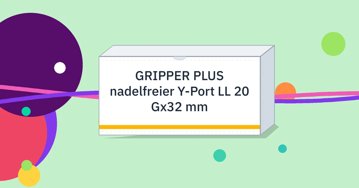 Symbolbild: Packung mit der Aufschrift GRIPPER PLUS nadelfreier Y-Port LL 20 Gx32 mm (PZN 09675745) – Verfügbarkeit und Bezug in Apotheken in Frankfurt am Main