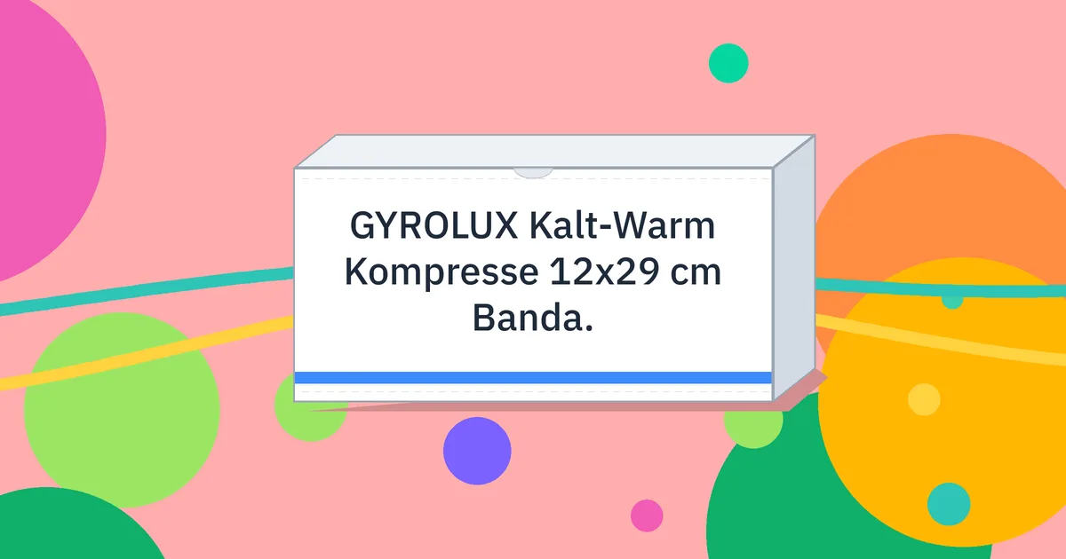 Symbolbild: Packung mit der Aufschrift GYROLUX Kalt-Warm Kompresse 12x29 cm Banda. (PZN 06899757) – Verfügbarkeit und Bezug in Apotheken in Frankfurt am Main