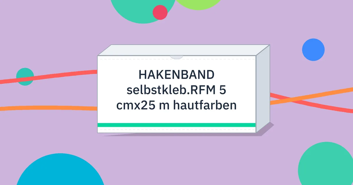 Symbolbild: Packung mit der Aufschrift HAKENBAND selbstkleb.RFM 5 cmx25 m hautfarben (PZN 06490028) – Verfügbarkeit und Bezug in Apotheken in Frankfurt am Main
