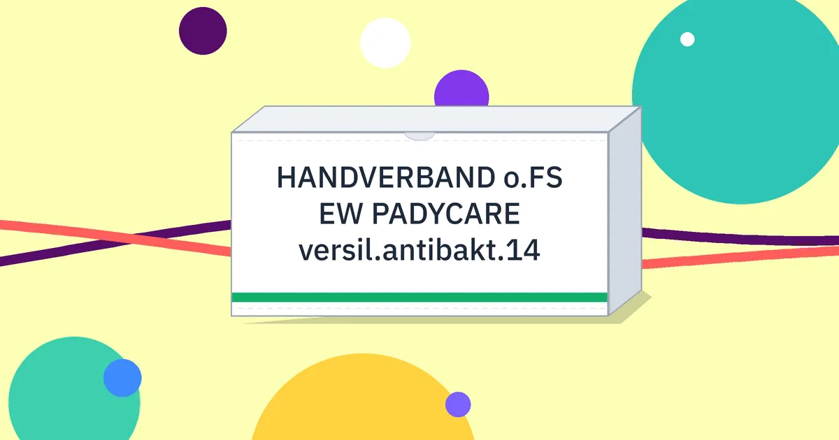 Symbolbild: Packung mit der Aufschrift HANDVERBAND o.FS EW PADYCARE versil.antibakt.14 (PZN 10939712) – Verfügbarkeit und Bezug in Apotheken in Frankfurt am Main