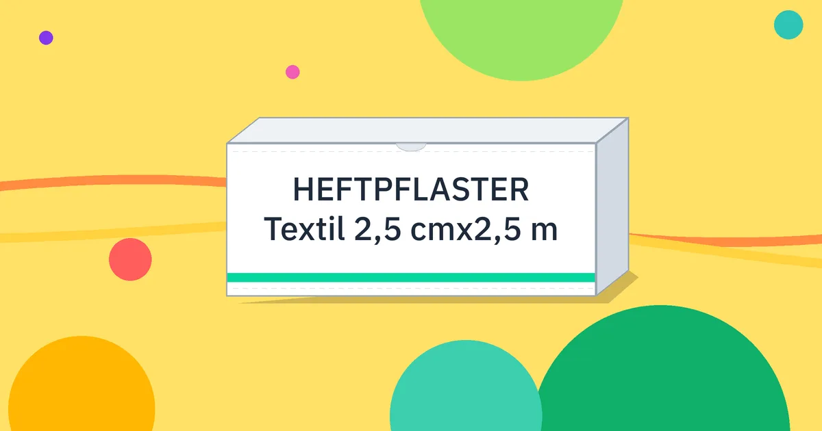 Symbolbild: Packung mit der Aufschrift HEFTPFLASTER Textil 2,5 cmx2,5 m (PZN 09735051) – Verfügbarkeit und Bezug in Apotheken in Frankfurt am Main