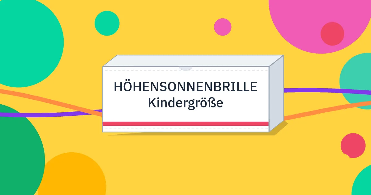 Symbolbild: Packung mit der Aufschrift HÖHENSONNENBRILLE Kindergröße (PZN 10075944) – Verfügbarkeit und Bezug in Apotheken in Frankfurt am Main
