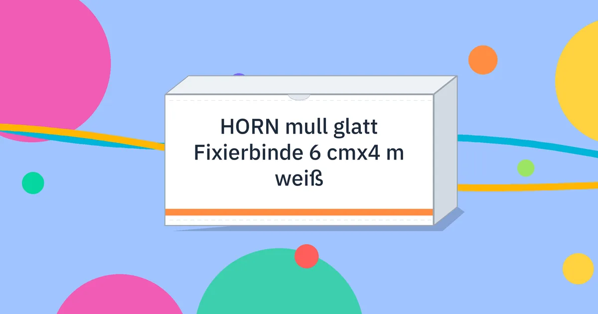 Symbolbild: Packung mit der Aufschrift HORN mull glatt Fixierbinde 6 cmx4 m weiß (PZN 04661069) – Verfügbarkeit und Bezug in Apotheken in Frankfurt am Main