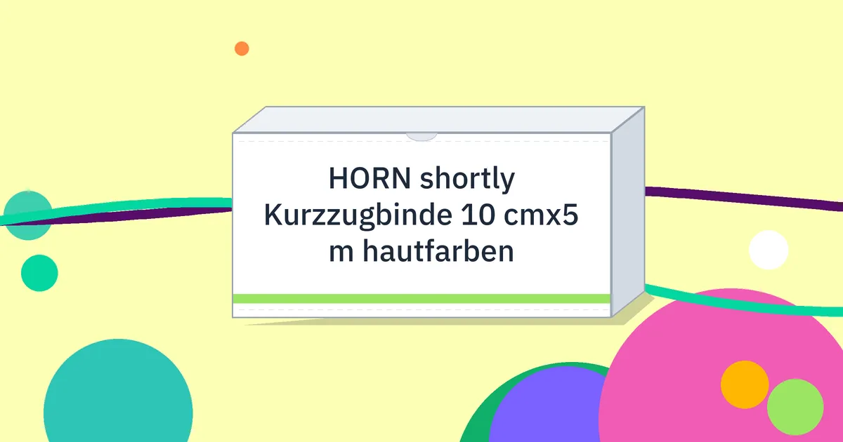 Symbolbild: Packung mit der Aufschrift HORN shortly Kurzzugbinde 10 cmx5 m hautfarben (PZN 04667824) – Verfügbarkeit und Bezug in Apotheken in Frankfurt am Main