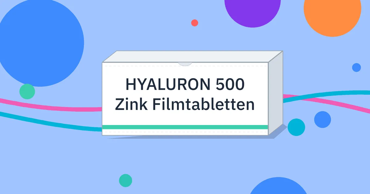 Symbolbild: Packung mit der Aufschrift HYALURON 500 Zink Filmtabletten (PZN 20895393) – Verfügbarkeit und Bezug in Apotheken in Frankfurt am Main