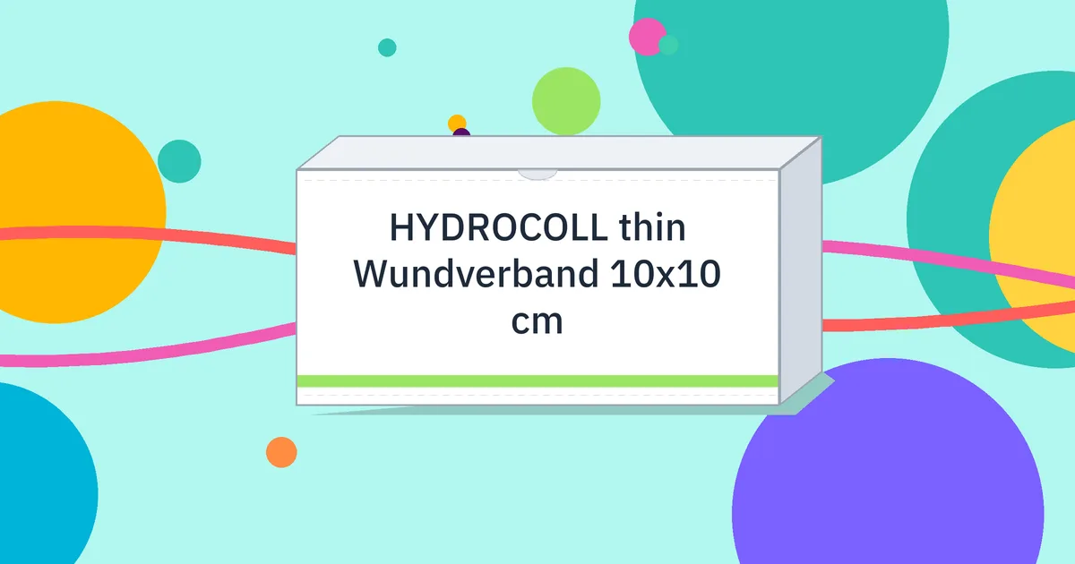 Symbolbild: Packung mit der Aufschrift HYDROCOLL thin Wundverband 10x10 cm (PZN 18124984) – Verfügbarkeit und Bezug in Apotheken in Frankfurt am Main