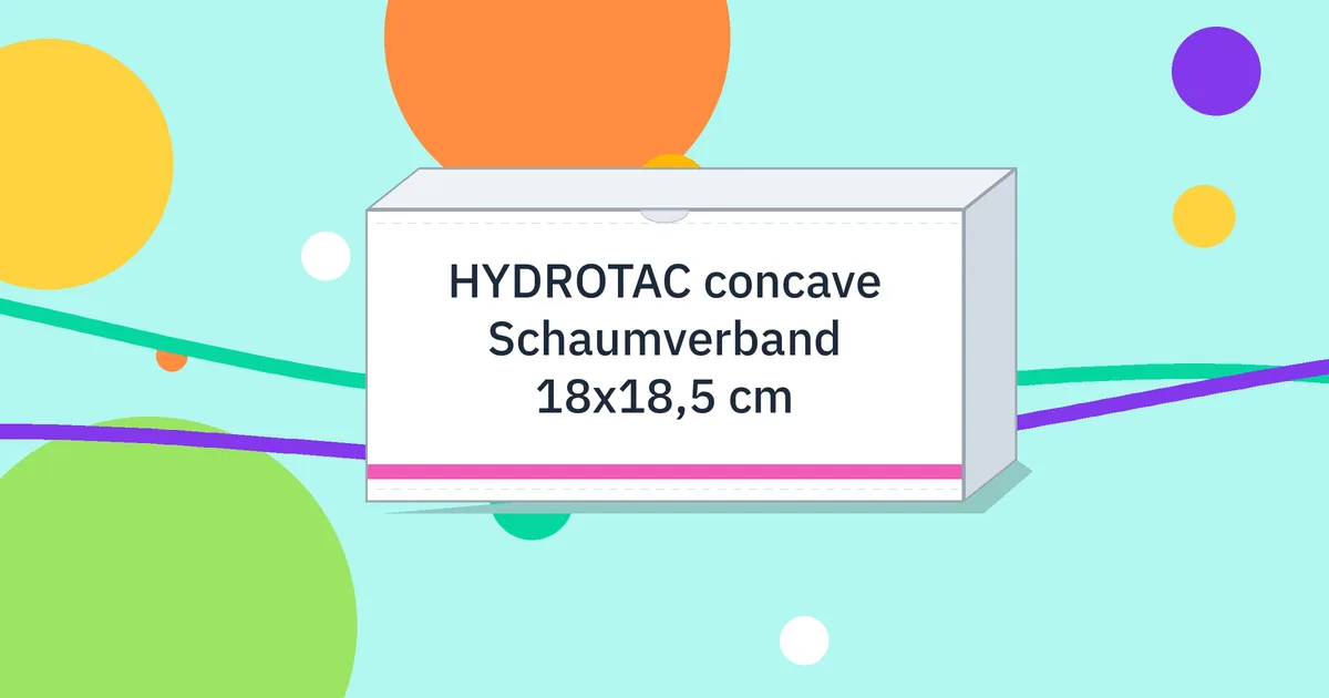 Symbolbild: Packung mit der Aufschrift HYDROTAC concave Schaumverband 18x18,5 cm (PZN 12594677) – Verfügbarkeit und Bezug in Apotheken in Frankfurt am Main