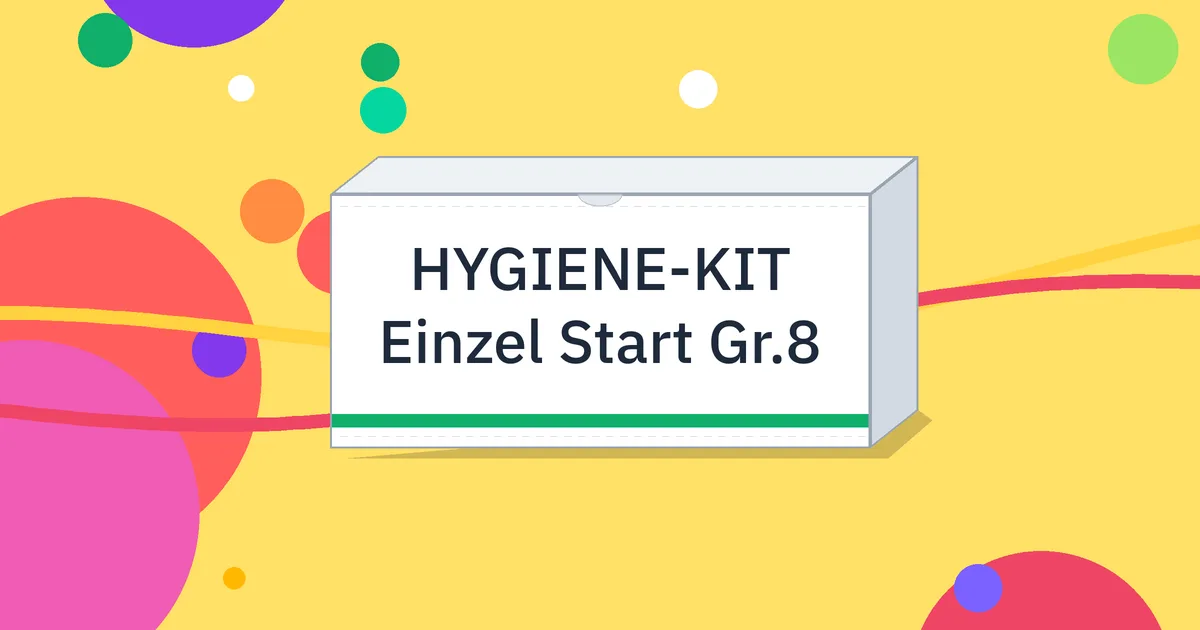 Symbolbild: Packung mit der Aufschrift HYGIENE-KIT Einzel Start Gr.8 (PZN 17443428) – Verfügbarkeit und Bezug in Apotheken in Frankfurt am Main