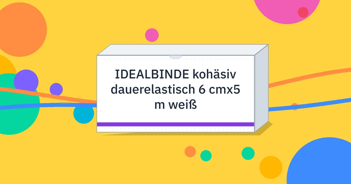 Symbolbild: Packung mit der Aufschrift IDEALBINDE kohäsiv dauerelastisch 6 cmx5 m weiß (PZN 04794706) – Verfügbarkeit und Bezug in Apotheken in Frankfurt am Main