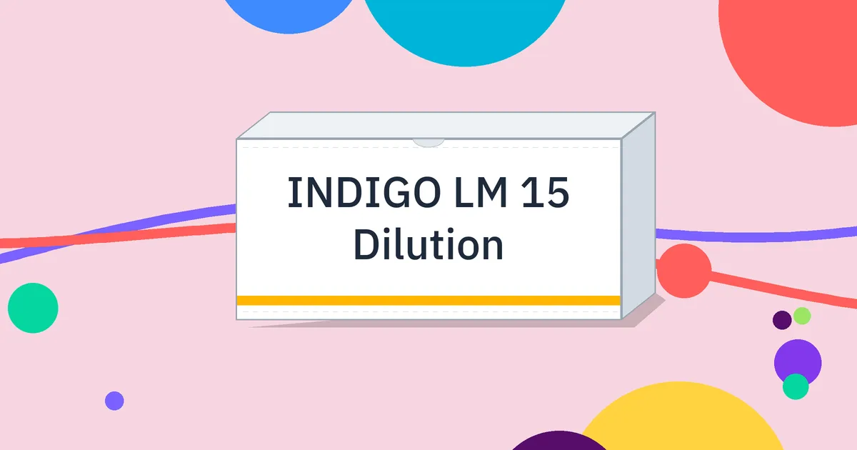 Symbolbild: Packung mit der Aufschrift INDIGO LM 15 Dilution (PZN 13559559) – Verfügbarkeit und Bezug in Apotheken in Frankfurt am Main
