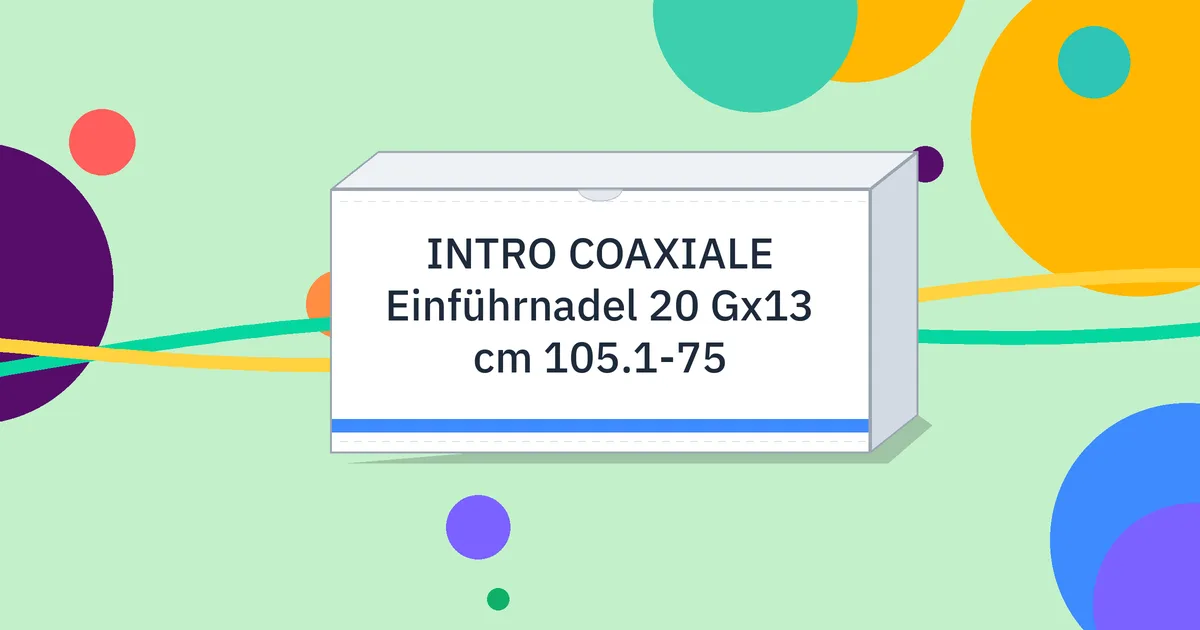 Symbolbild: Packung mit der Aufschrift INTRO COAXIALE Einführnadel 20 Gx13 cm 105.1-75 (PZN 16946618) – Verfügbarkeit und Bezug in Apotheken in Frankfurt am Main