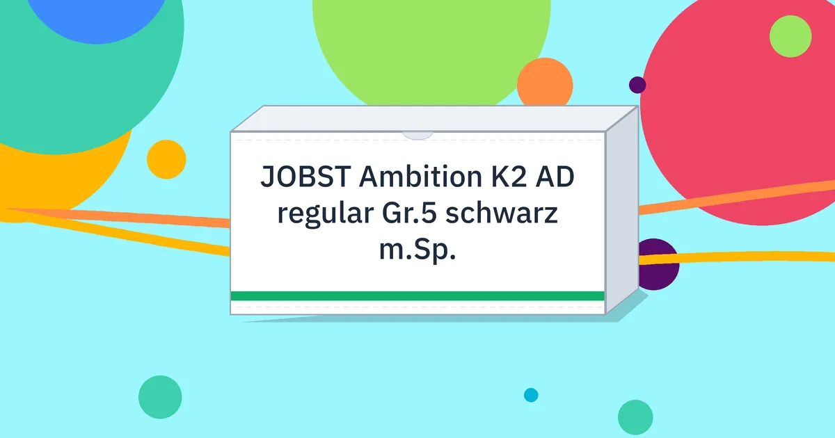 Symbolbild: Packung mit der Aufschrift JOBST Ambition K2 AD regular Gr.5 schwarz m.Sp. (PZN 11021181) – Verfügbarkeit und Bezug in Apotheken in Frankfurt am Main