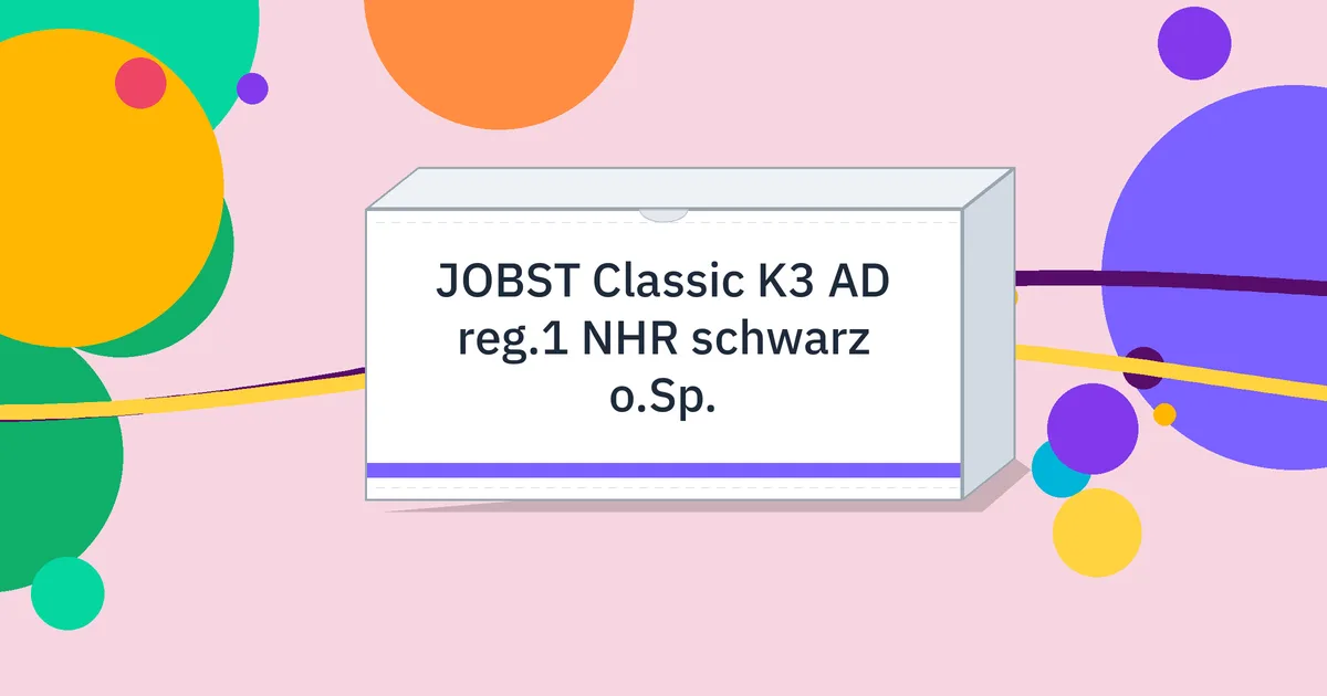 Symbolbild: Packung mit der Aufschrift JOBST Classic K3 AD reg.1 NHR schwarz o.Sp. (PZN 13071243) – Verfügbarkeit und Bezug in Apotheken in Frankfurt am Main