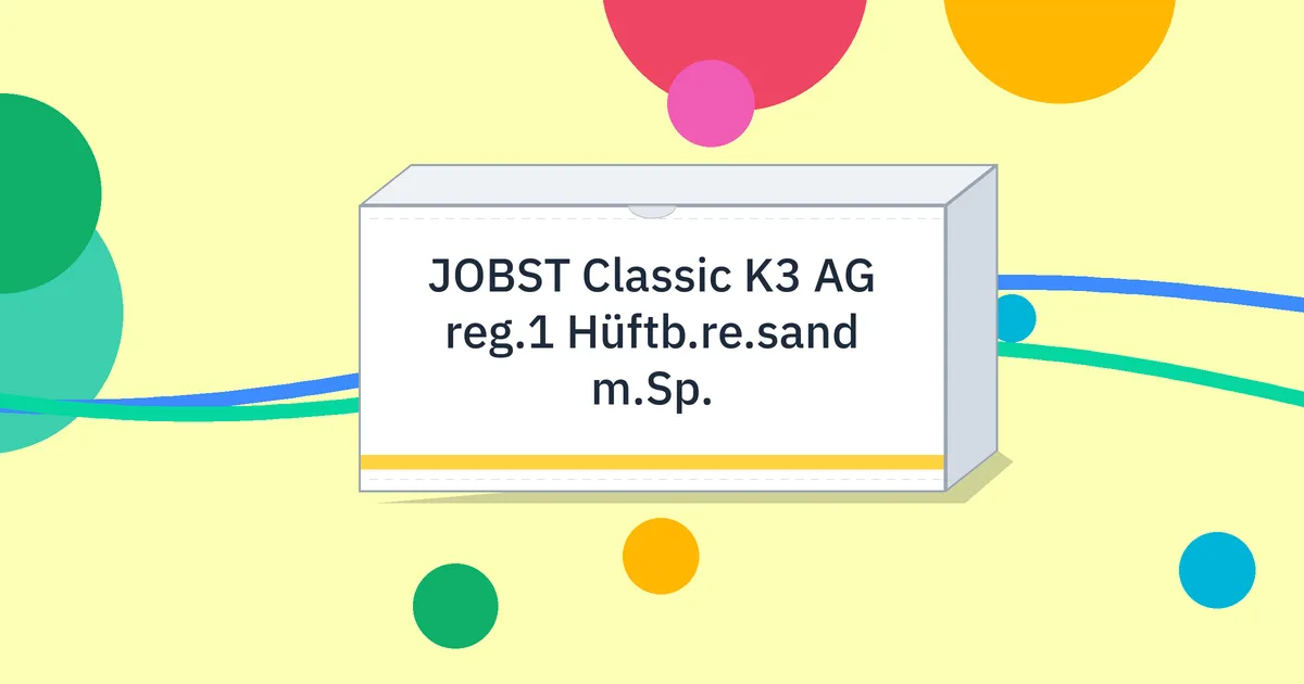 Symbolbild: Packung mit der Aufschrift JOBST Classic K3 AG reg.1 Hüftb.re.sand m.Sp. (PZN 13076281) – Verfügbarkeit und Bezug in Apotheken in Frankfurt am Main