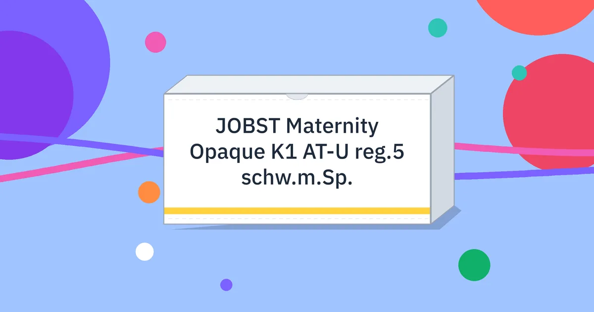 Symbolbild: Packung mit der Aufschrift JOBST Maternity Opaque K1 AT-U reg.5 schw.m.Sp. (PZN 15852938) – Verfügbarkeit und Bezug in Apotheken in Frankfurt am Main