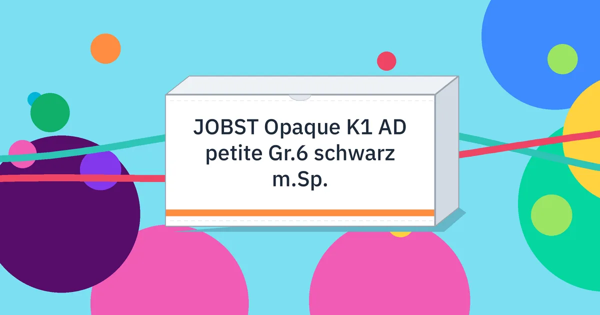 Symbolbild: Packung mit der Aufschrift JOBST Opaque K1 AD petite Gr.6 schwarz m.Sp. (PZN 13079747) – Verfügbarkeit und Bezug in Apotheken in Frankfurt am Main