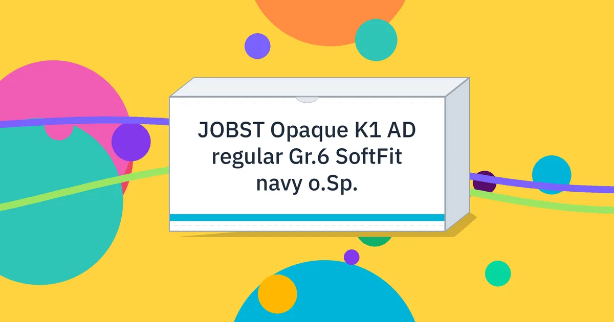 Symbolbild: Packung mit der Aufschrift JOBST Opaque K1 AD regular Gr.6 SoftFit navy o.Sp. (PZN 13083039) – Verfügbarkeit und Bezug in Apotheken in Frankfurt am Main