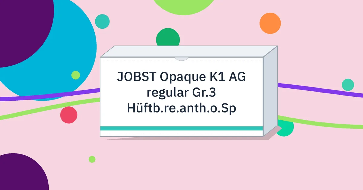 Symbolbild: Packung mit der Aufschrift JOBST Opaque K1 AG regular Gr.3 Hüftb.re.anth.o.Sp (PZN 16271787) – Verfügbarkeit und Bezug in Apotheken in Frankfurt am Main