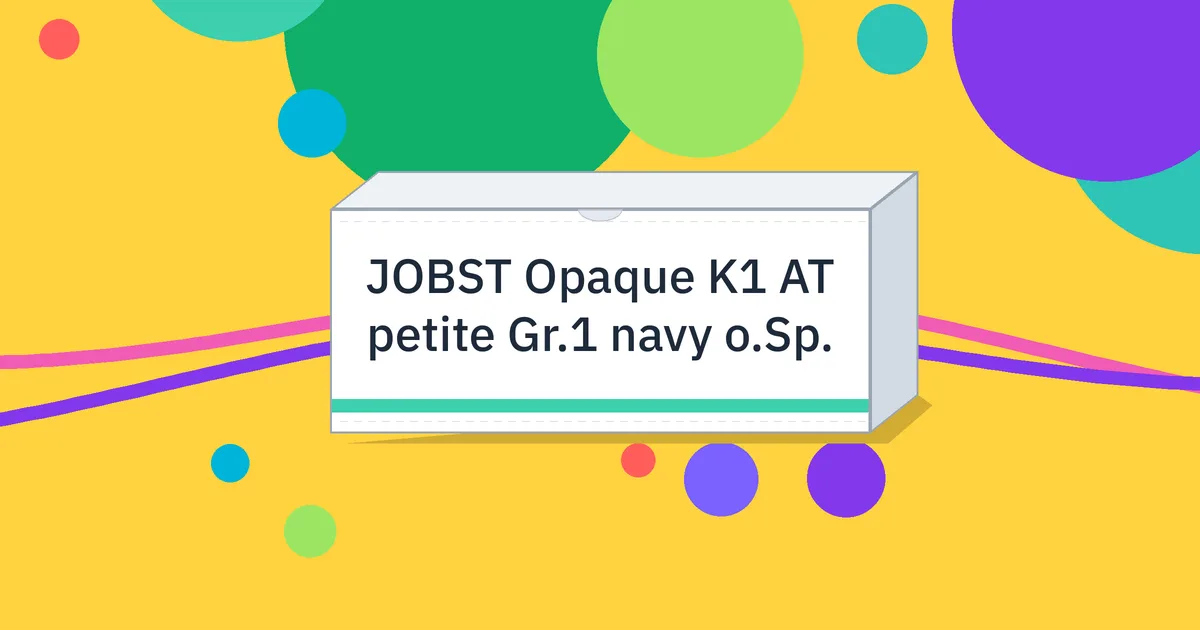 Symbolbild: Packung mit der Aufschrift JOBST Opaque K1 AT petite Gr.1 navy o.Sp. (PZN 13104037) – Verfügbarkeit und Bezug in Apotheken in Frankfurt am Main