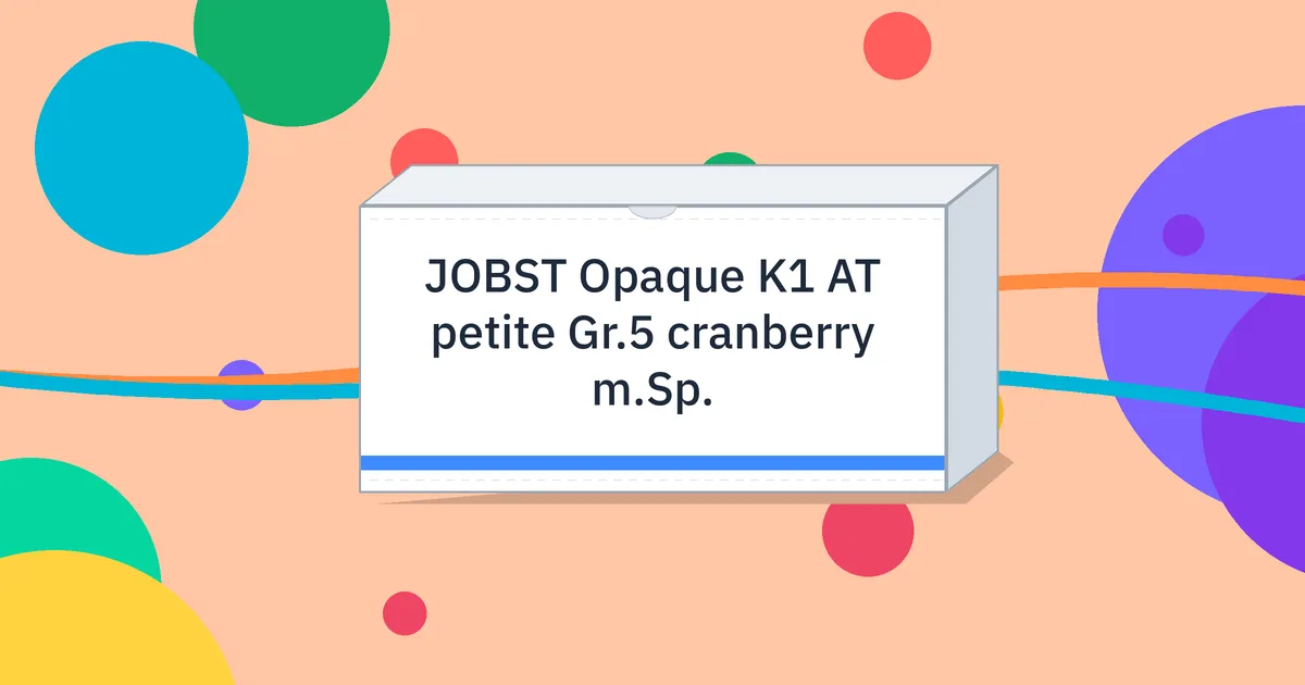 Symbolbild: Packung mit der Aufschrift JOBST Opaque K1 AT petite Gr.5 cranberry m.Sp. (PZN 13103598) – Verfügbarkeit und Bezug in Apotheken in Frankfurt am Main