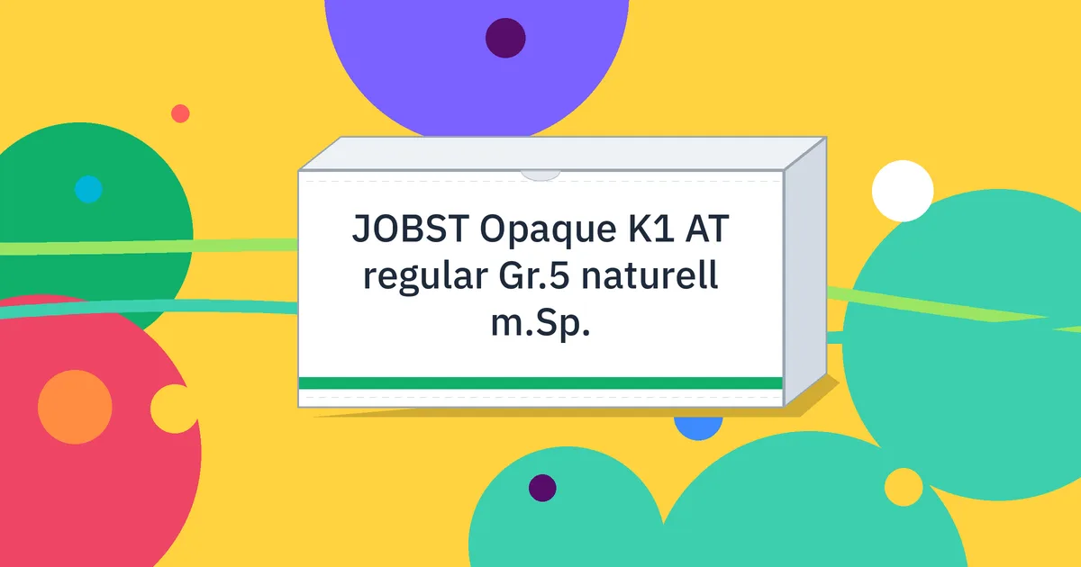 Symbolbild: Packung mit der Aufschrift JOBST Opaque K1 AT regular Gr.5 naturell m.Sp. (PZN 13107076) – Verfügbarkeit und Bezug in Apotheken in Frankfurt am Main