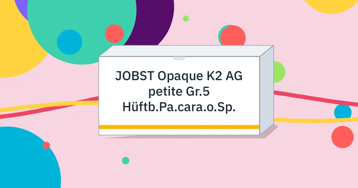 Symbolbild: Packung mit der Aufschrift JOBST Opaque K2 AG petite Gr.5 Hüftb.Pa.cara.o.Sp. (PZN 13114656) – Verfügbarkeit und Bezug in Apotheken in Frankfurt am Main