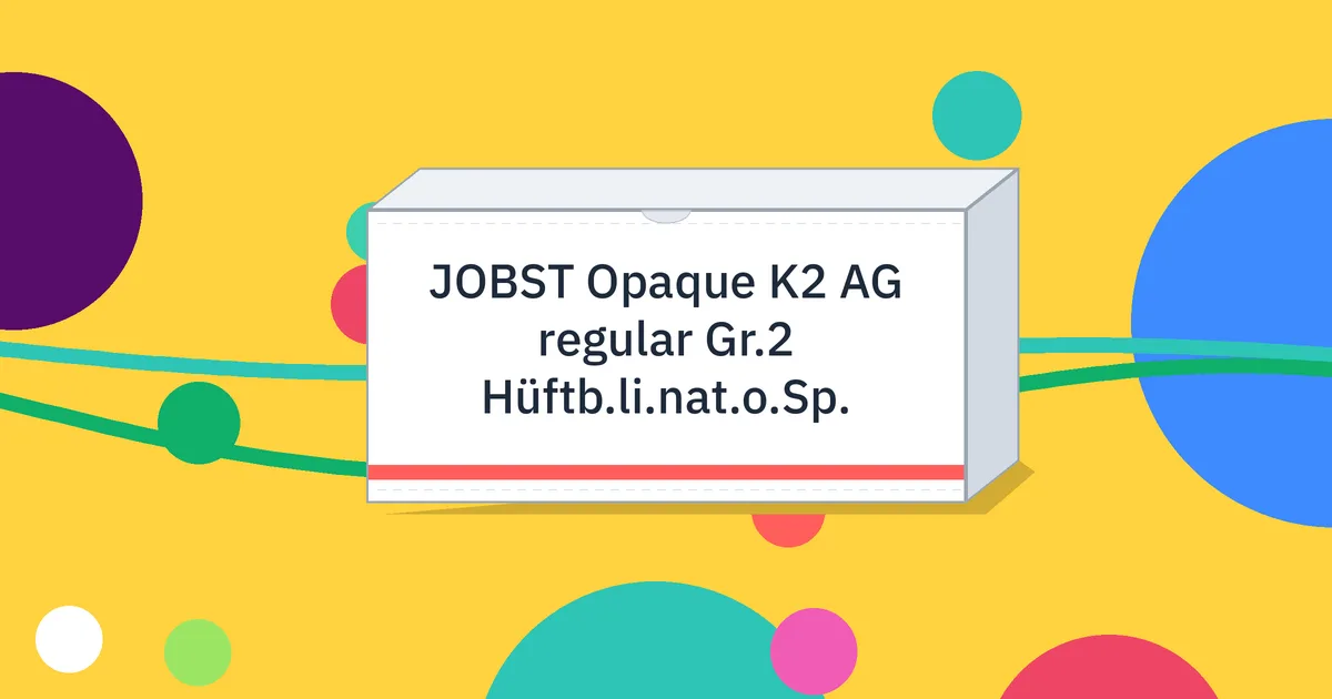 Symbolbild: Packung mit der Aufschrift JOBST Opaque K2 AG regular Gr.2 Hüftb.li.nat.o.Sp. (PZN 13116201) – Verfügbarkeit und Bezug in Apotheken in Frankfurt am Main