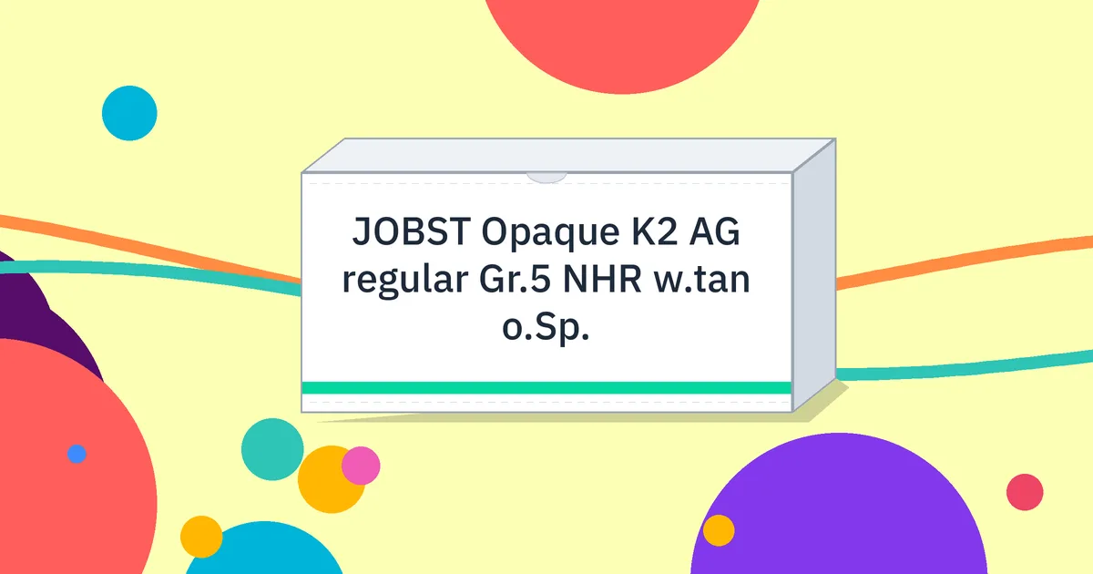 Symbolbild: Packung mit der Aufschrift JOBST Opaque K2 AG regular Gr.5 NHR w.tan o.Sp. (PZN 16281395) – Verfügbarkeit und Bezug in Apotheken in Frankfurt am Main