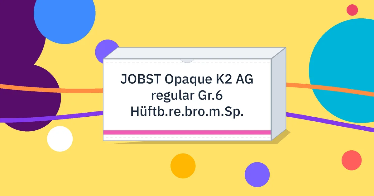 Symbolbild: Packung mit der Aufschrift JOBST Opaque K2 AG regular Gr.6 Hüftb.re.bro.m.Sp. (PZN 13117152) – Verfügbarkeit und Bezug in Apotheken in Frankfurt am Main