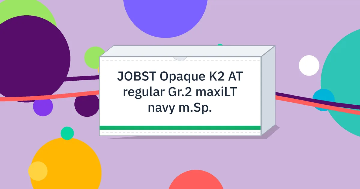 Symbolbild: Packung mit der Aufschrift JOBST Opaque K2 AT regular Gr.2 maxiLT navy m.Sp. (PZN 13121550) – Verfügbarkeit und Bezug in Apotheken in Frankfurt am Main