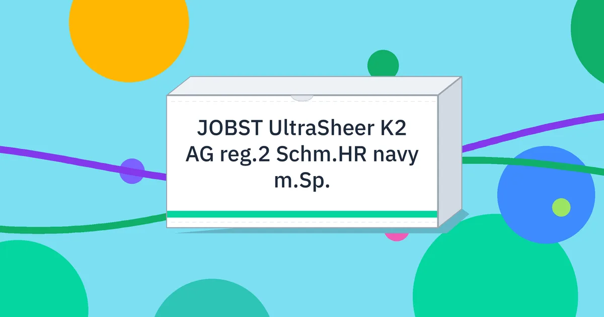 Symbolbild: Packung mit der Aufschrift JOBST UltraSheer K2 AG reg.2 Schm.HR navy m.Sp. (PZN 16302849) – Verfügbarkeit und Bezug in Apotheken in Frankfurt am Main
