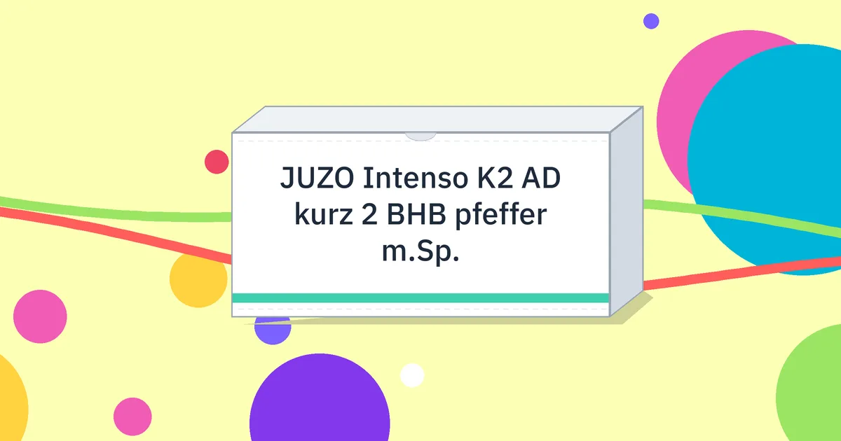 Symbolbild: Packung mit der Aufschrift JUZO Intenso K2 AD kurz 2 BHB pfeffer m.Sp. (PZN 18614317) – Verfügbarkeit und Bezug in Apotheken in Frankfurt am Main