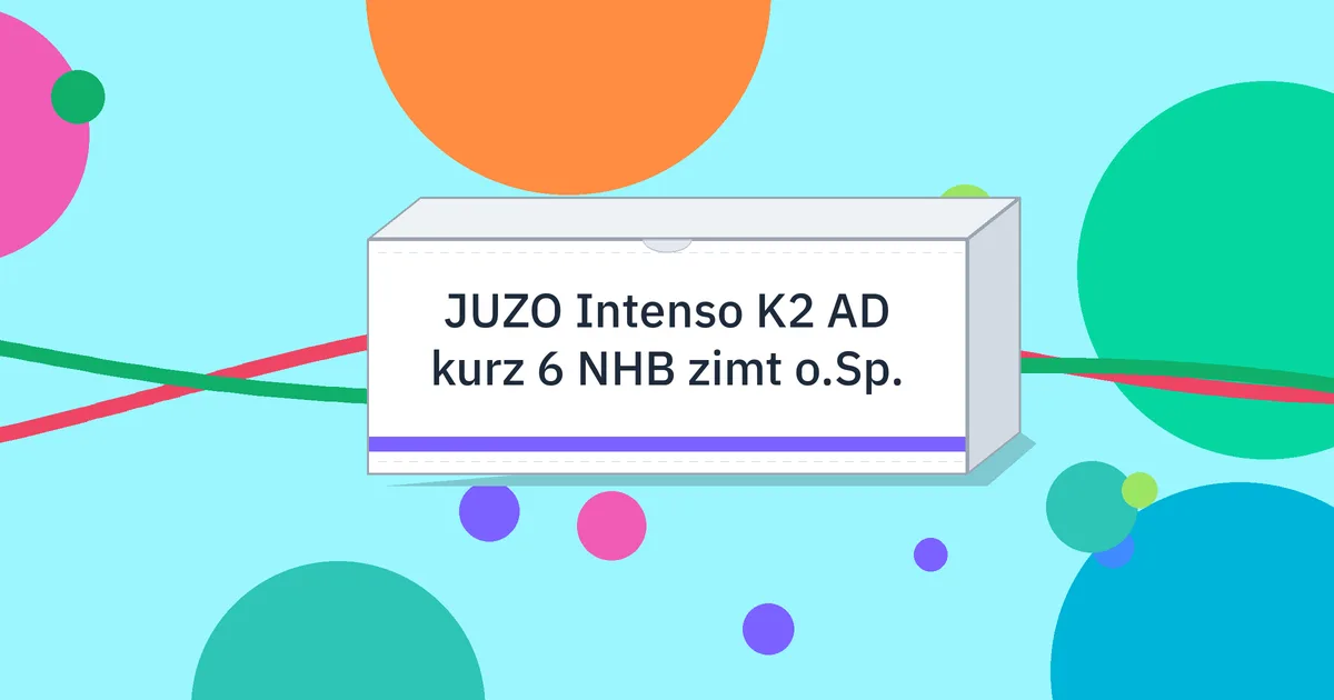 Symbolbild: Packung mit der Aufschrift JUZO Intenso K2 AD kurz 6 NHB zimt o.Sp. (PZN 18621470) – Verfügbarkeit und Bezug in Apotheken in Frankfurt am Main