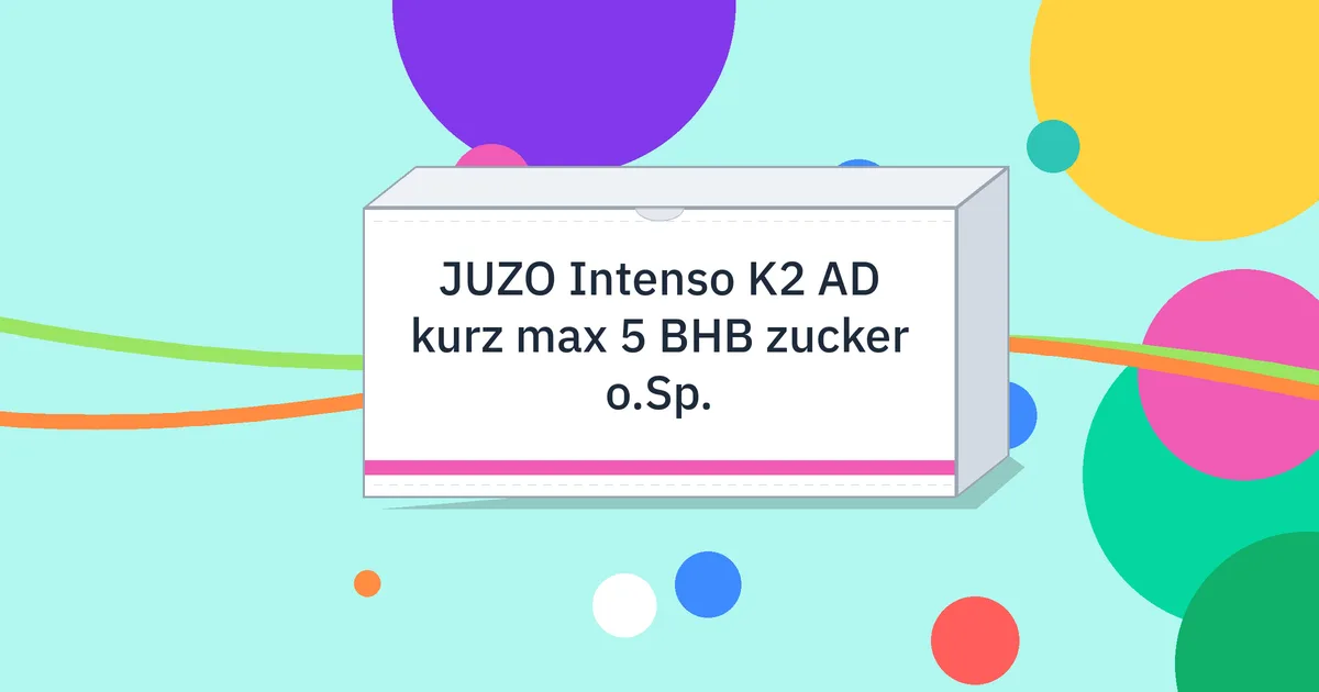 Symbolbild: Packung mit der Aufschrift JUZO Intenso K2 AD kurz max 5 BHB zucker o.Sp. (PZN 18625999) – Verfügbarkeit und Bezug in Apotheken in Frankfurt am Main