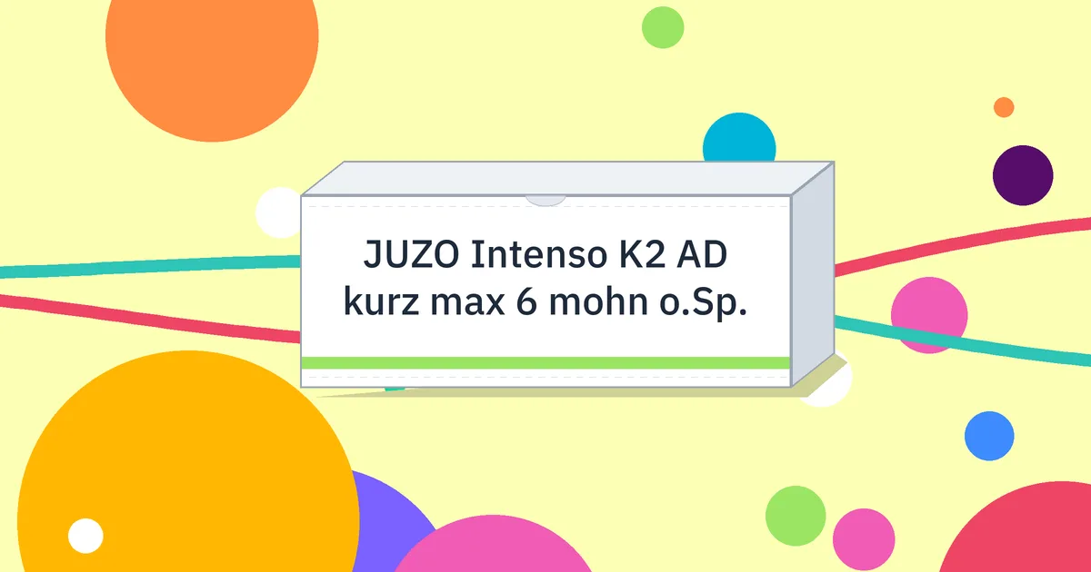 Symbolbild: Packung mit der Aufschrift JUZO Intenso K2 AD kurz max 6 mohn o.Sp. (PZN 18619438) – Verfügbarkeit und Bezug in Apotheken in Frankfurt am Main
